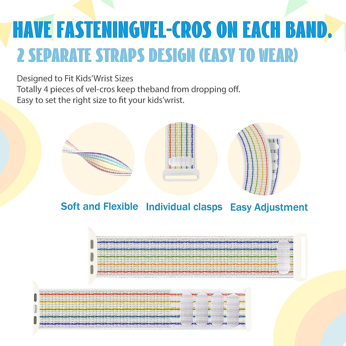 SMARTVIN for Kids Apple Watch Band,Compatible with Apple Watch Series 7/6/5/4/3/2/1/SE 38mm 40mm 41mm,Breathable Soft Nylon Loop Sport Replacement Strap for Boy Girl Small Wrist.