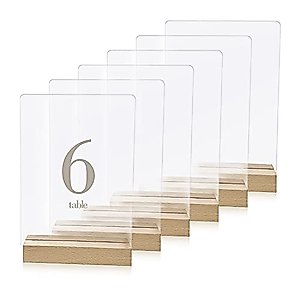ZYP 5 x 7 Acrylic Sign with Wood Stands, Blank Acrylic Signs with Base, Acrylic Sheet Holder Stand Wood for Wedding Table Number Holder, Table Display Stand Signs for Party Events, Office