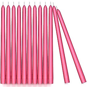 CANDWAX 10 inch Taper Candle Sticks Long Burning Set of 12 - Dripless Dinner Candles for Table Look Like Matte Metallic Candles and are Ideal for Any Occasion - Pink Glitter Taper Candles