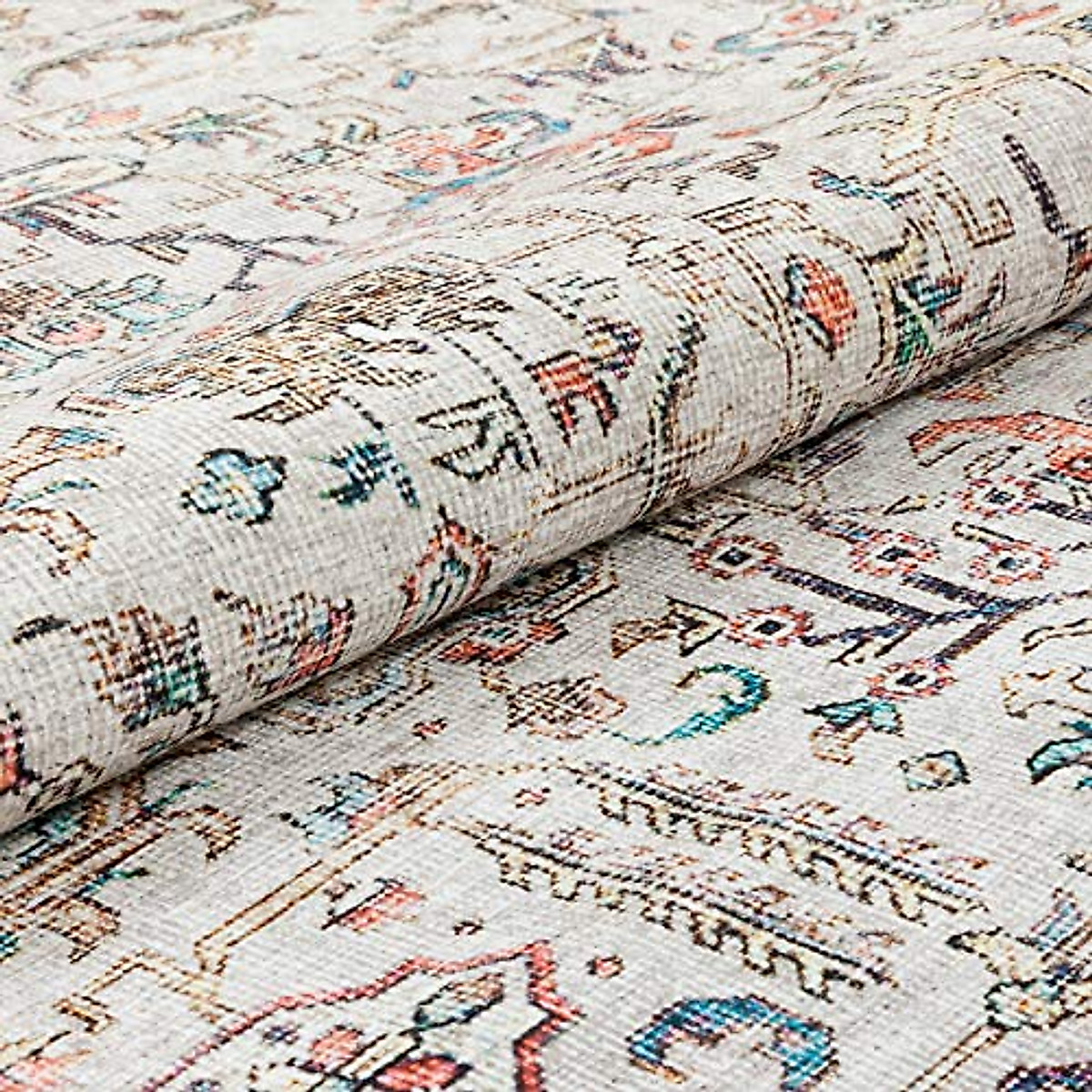 Well Woven Pomona Ivory Machine Washable Vintage Style Updated Classic Distsressed Persian Area Rug (5'3" x 7'3")