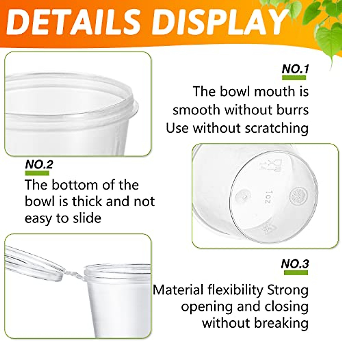 60 Pack Plastic Condiment Souffle Containers with Attached Lids 1 oz, Mini Sauce Cups Jelly Shot Cups Leak Proof Portion Cup Small Disposable Souffle Cups with Lids for Salad Dressing Sauces