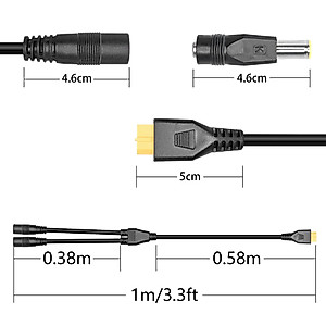 RIIEYOCA DC 8mm Y Branch Parallel Adapter Cable,14AWG 8mm Female to XT60 Female Solar Panel Power DC 8mm Plug,with DC 5.5x2.5mm Converter,for Portable Power Station Solar Panel(1m/3ft)