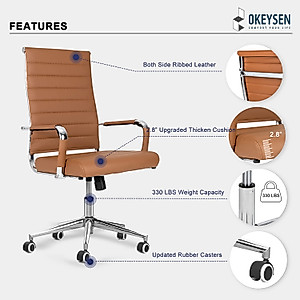 Okeysen Ergonomic Office Desk Chair, Modern PU Leather Conference Room Chairs Ribbed, High Back Executive Swivel Rolling Chair for Home, Office