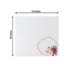 Efavormart 20 Pack | 2 Ply Soft White/Gold Hexagon Frame Floral Paper Napkins, Wedding Dinner Cocktail Beverage Napkins