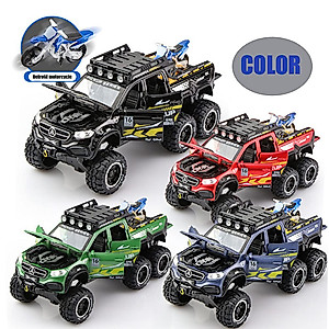 ZHFUYS 1/24 metal pickup toy truck,car for boys over 3 years old toys,six wheel alloy die casting pull back car toy (Blue)