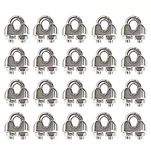 HEVERP 20PCS 1/8 Inches M3 Stainless Steel Wire Rope Cable Clip Clamp