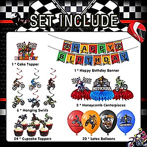 Dirt Bike Party Decorations, Motocross Birthday Party Supplies Includes Banner, Cake Toppers, Hanging Decorations, Balloons, Dirt Bike Party Supplies, Motorcycle Extreme Sports Party Decorations