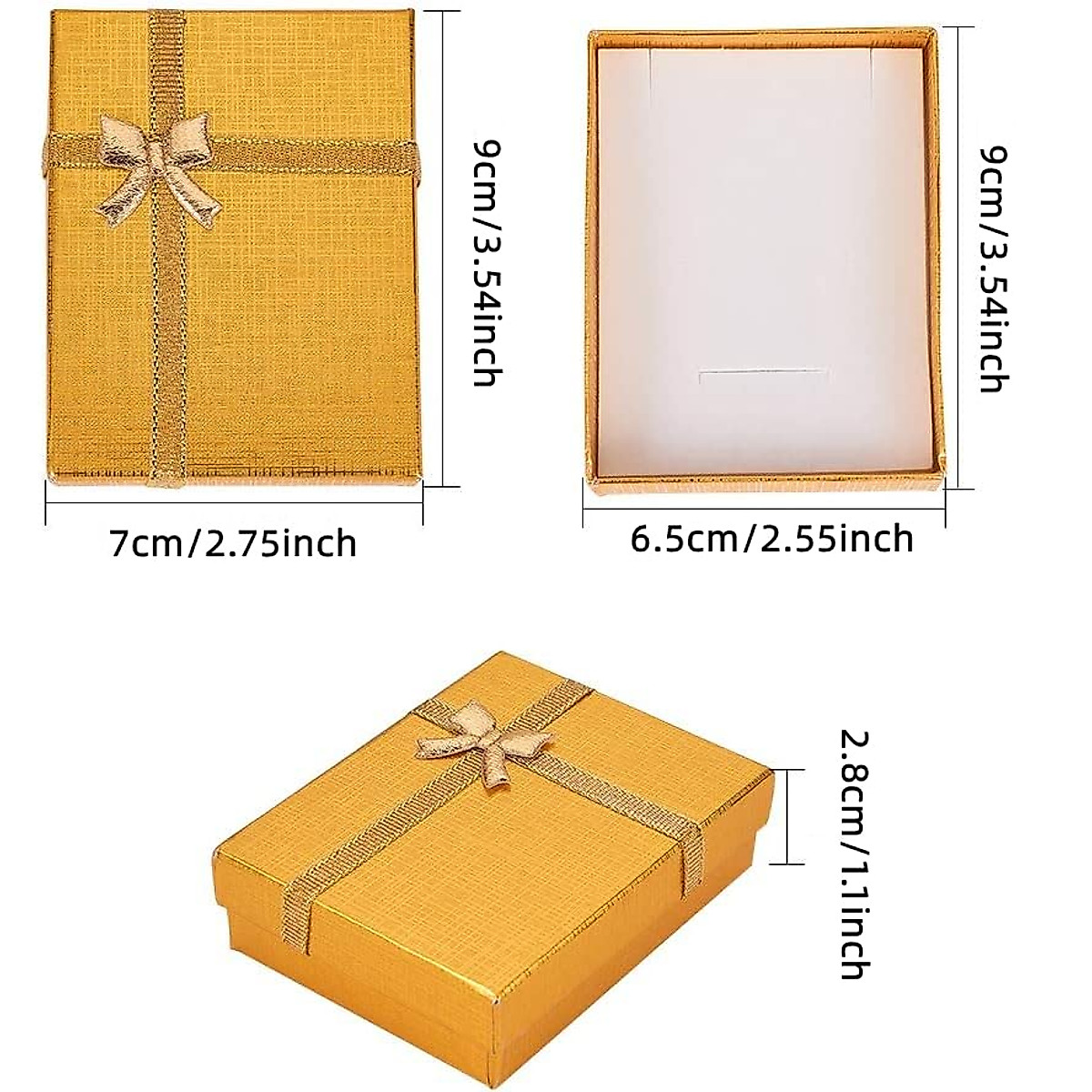 BENECREAT 12 Pack Gold Kraft Cardboard Jewelry Gift Boxes Necklace Ring Box 3.5x2.5x1 with Bows for Anniversaries, Weddings, Birthdays, Festival Gift Packaging