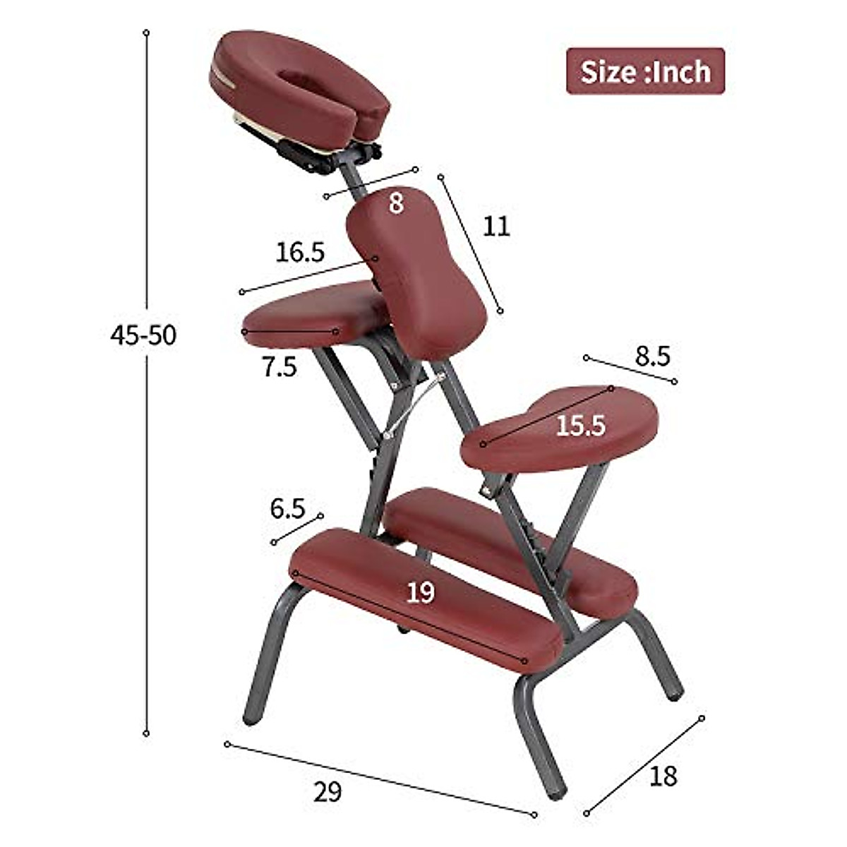 PayLessHere Massage Chair Portable Tattoo Chair Folding Height Adjustable 2 Inch Thick Sponge Light Weight Therapy Chairs Carring Bag Face Cradle Travel Spa Chairs,Burgundy