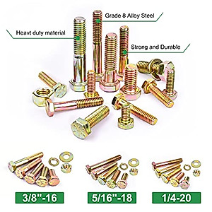FOLIV 467Pcs Heavy Duty Bolt Nut Washer Assortment Kit - Flat Hex Screws Bolts Nuts Lock and Flat Gasket Washers Assortment Kit, Grade 8