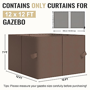 COWVIE 4-Panel 12' x 12' Gazebo Replacement Curtains, Patio Privacy Sidewalls with Double Zipper, Replacement for Outdoor Gazebo Canopy (Curtain Only)