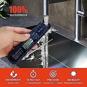 Venigo Digital Meat and Food Thermometer for Cooking and Grilling, Waterproof Instant-Read Cooking Thermometer, Kitchen Probe Thermometer for Baking, Roasting, Smoking, Deep Frying (Black)