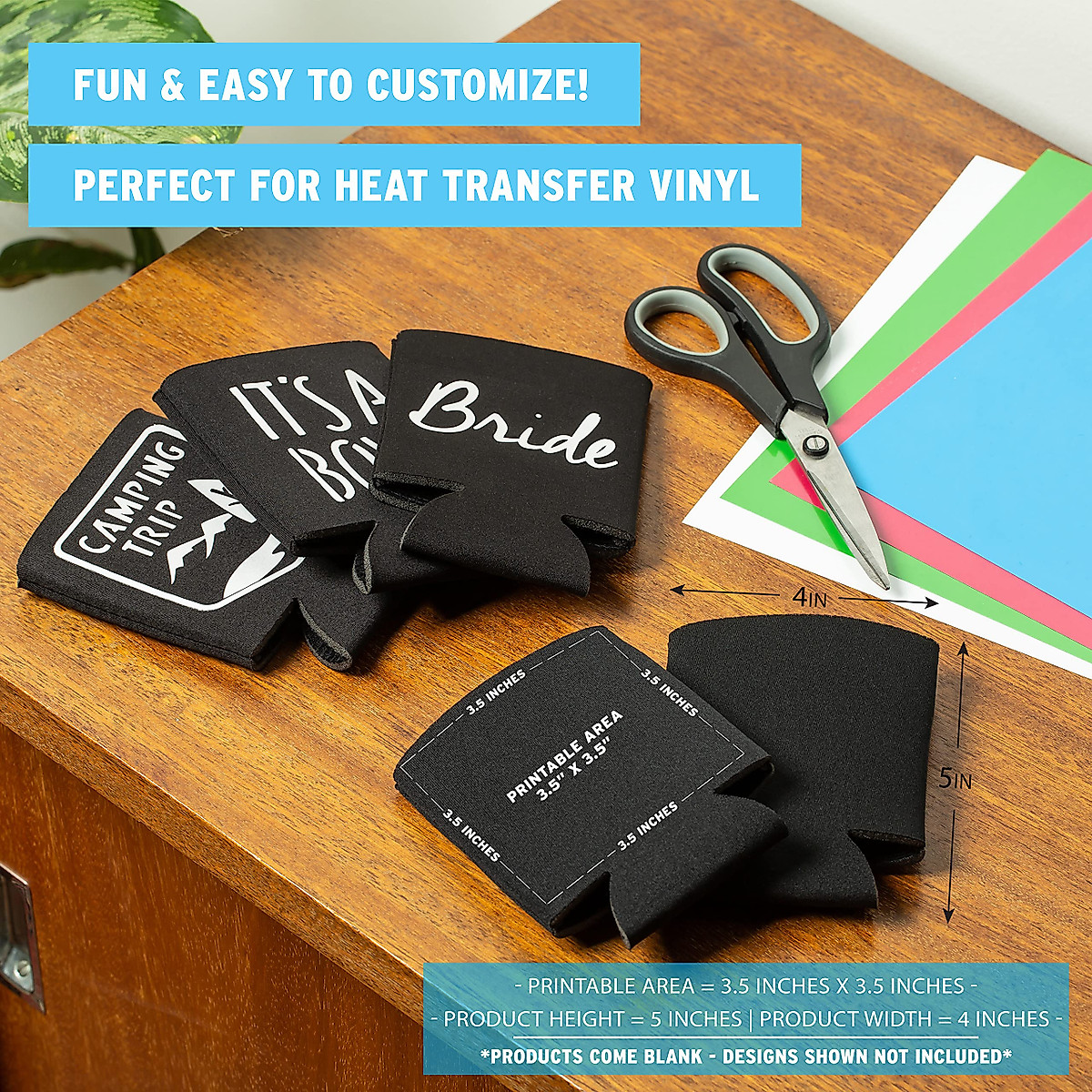 Blank Beer Can Coolers Sleeves (30-Pack) Soft Insulated Beer Can Cooler Sleeves - HTV Friendly Plain Black Can Sleeves for Soda, Beer & Water Bottles - Blanks for Vinyl Projects Wedding Favors & Gifts