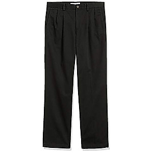Amazon Essentials Men's Classic-Fit Wrinkle-Resistant Pleated Chino Pant (Available in Big & Tall), Black, 36W x 32L