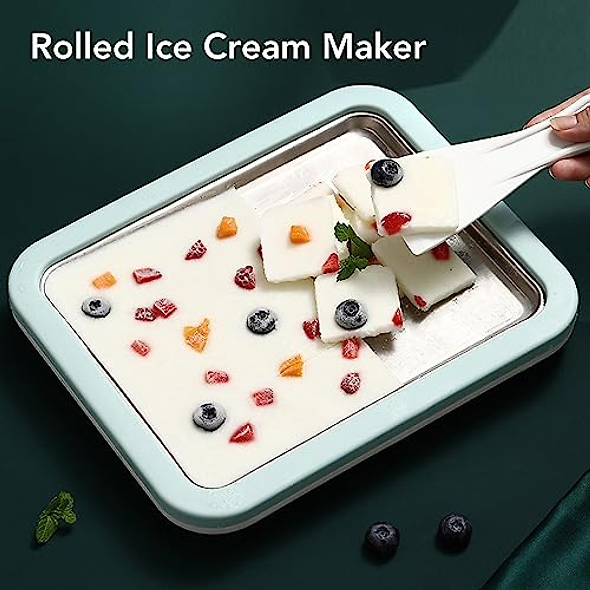 Instant Ice Cream Maker, Rolled Ice Cream Maker, Stainless Steel Cold Pan Plate Homemade DIY Serve with 2 Spatula for Ice Cream Slushies Yogurt