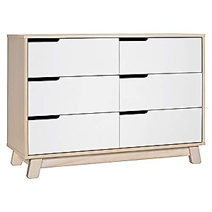 Babyletto Hudson 6-Drawer Assembled Double Dresser in Washed Natural and White, Greenguard Gold Certified
