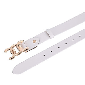 MoYoTo Women’s 2.8cm Wide Leather Belt Fashion Gold Buckle Belts for Jeans Dresses Ladies Waist Belt (Suit Waistline 31″-38″,White)