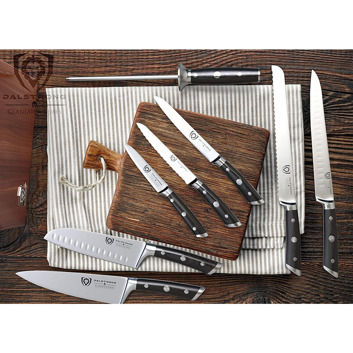 The Gladiator Series Elite 8-Piece Knife Block Set Gift Set Bundled with The Dalstrong Premium, Extra-Large Whetstone Kit - #6000/#1000 Grit with Stand