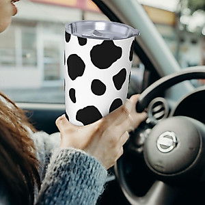 Black And White Cow Pattern 20oz Tumbler Stainless Steel Vacuum Insulated Coffee Travel Mug, Durable Insulated Coffee Travel Mug with Splash-Proof Lid Metal Straw and Brush Thermal Cup for Outdoor