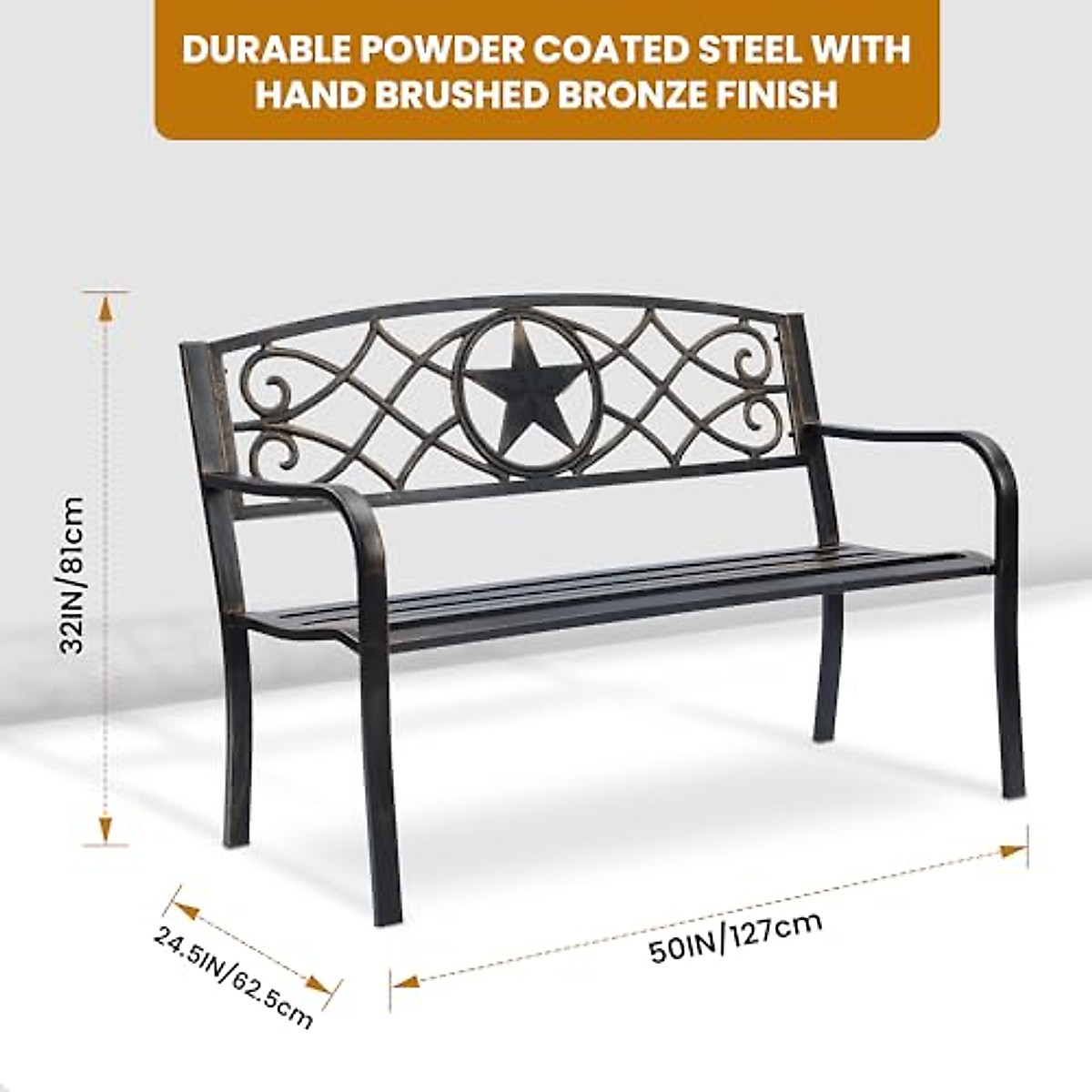 Sun-Ray 213046 Lone Star Metal Park Patio Bench, OneSize, Bronze