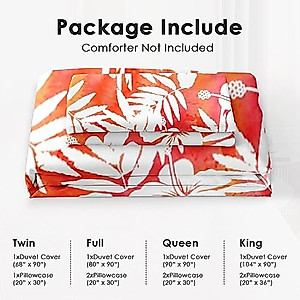 Duvet Cover Full Size, Red Hibiscus Hawaiian Flower Bedding Set with Zipper Closure for Kids and Adults, Surf Floral Tropical Comforter Cover with 2 Pillow Shams for Bedroom Bed Decor