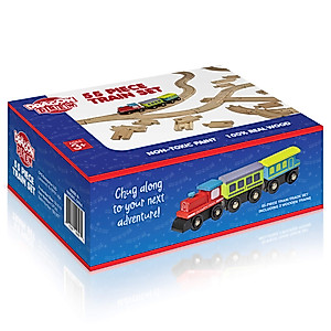 Dragon Drew Wooden Train Tracks - 55 Piece - Compatible with Brio, Thomas, Chuggington and All Major Brands – Accessories and Expansion Kit Includes 52 Tracks and 3 Cute Cars