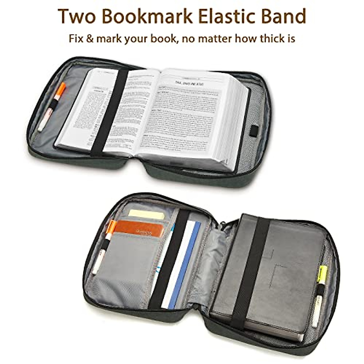 Bible Covers for Men & Women, Bible Case Carrying Church Bag with Book Stand, Bible Bag with Handle, Zipper and Multi-Pockets for Scripture Study Bible Protector, Deep Gray (Patent Pending)