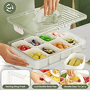 Snackle Box Container, Divided Serving Tray with Lid and Handle, 8 Compartments Serving Platters and 10 Stainless Steel Forks, Perfect for Organizing and Storing Candy, Fruits, Nuts, Snacks