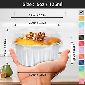 EUSOAR Ramekin Baking Cups, 30pcs 5oz Aluminum Foil Muffin Liners Cupcake Baking Cups with Lids, Mini Pie Pans with Lids, Disposable Foil Baking Cups Containers for Creme Brulee or Cupcake-White