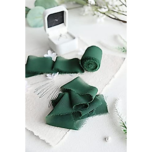 Kainonnan 3 Rolls Chiffon Ribbon Handmade Fringe Ribbon 1.5" x 7Yd Ribbon for Gift Wrapping Wedding Invitations Wedding Bouquets Decor (Green)