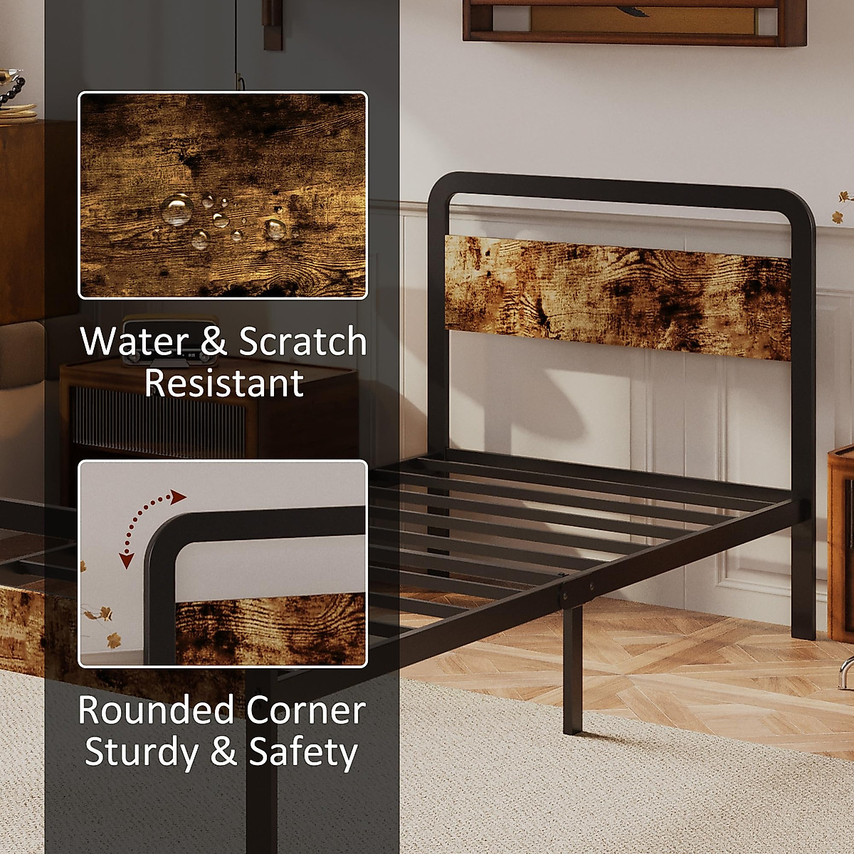 Upcanso 12 Inch Twin XL Bed Frame with Wood Headboard and Footboard, Platform Twin XL Bed Frames No Box Spring Needed with Heavy Duty Slats for Kids, Easy Assembly