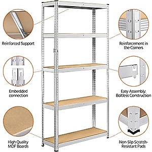 Topeakmart 2 PCS 5-Tier Utility Shelves, Metal Storage Shelves Garage Shelving Unit Adjustable Garage Storage Shelves Storage Racks Heavy Duty Shed Shelving- Silver, 35.5 x 12 x 71 Inch