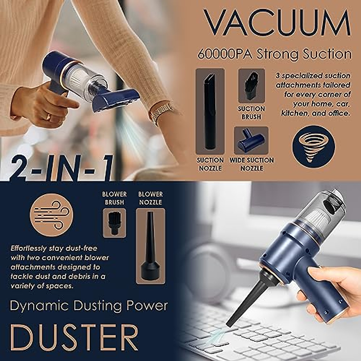 Century Ridge Cordless Car Vacuum, Portable Handheld Vacuum Cleaner 120W Lithium Ion Battery w/Charging Base Stand, 2-in-1 Mini Vacuum & Air Duster w/Attachments & Storage Bag