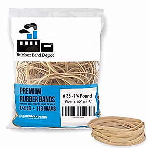Rubber Bands, Rubber Band Depot, Size #33, Approximately 205 Rubber Bands Per Bag, Rubber Band Measurements: 3-1/2" x 1/8'' - 1/4 Pound