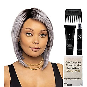 Bundle - 5 Items: Silky Sleek by Rene Paris, Christy's Wigs Q & A Booklet, 2oz Travel Size Wig Shampoo, HD Smooth and Wide Tooth Comb - Color: Icy Petal