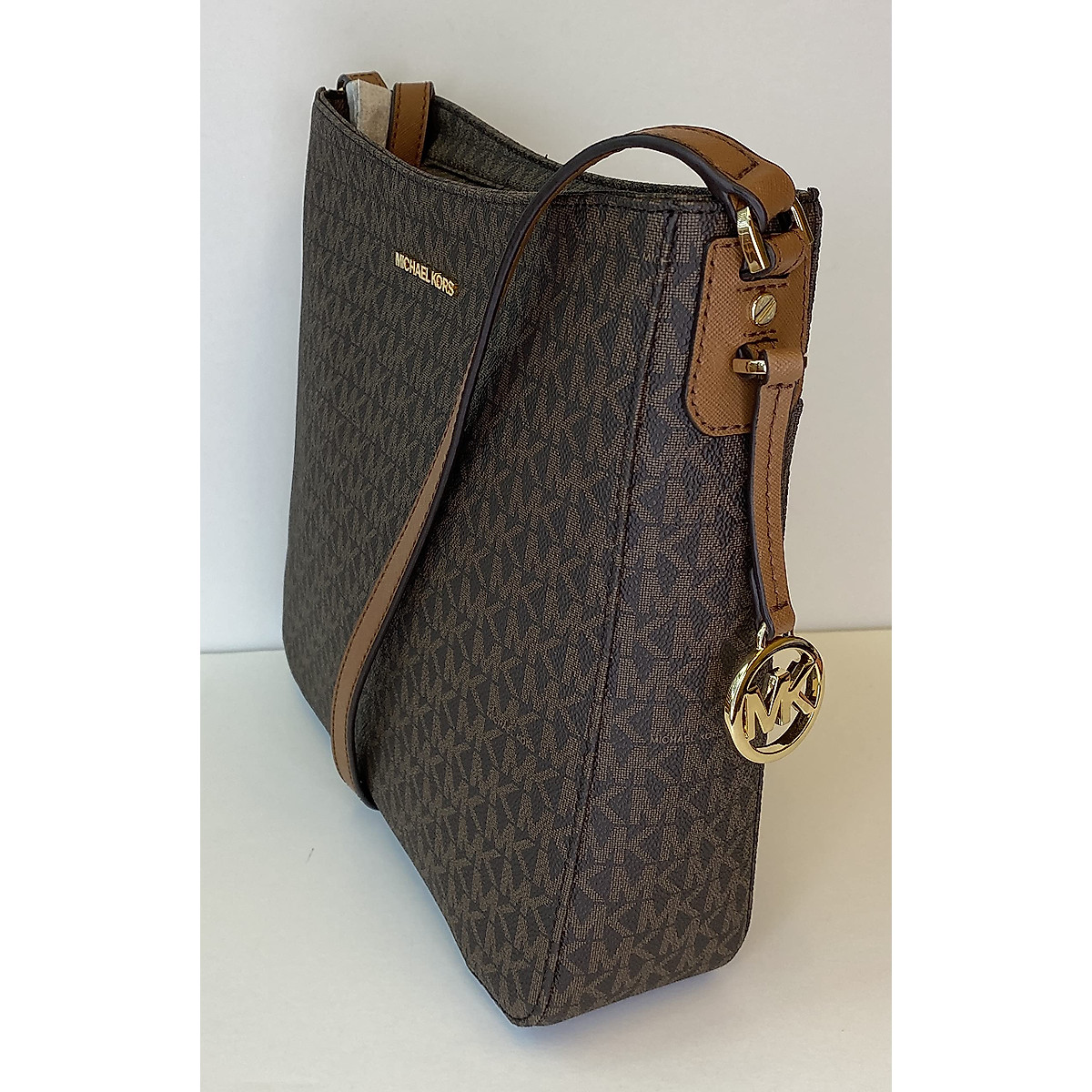 Michael Kors MICHAEL Michael Kors Jet Set Travel Large Messenger Crossbody bundle with Passport Case Purse Hook (Signature MK Brown)