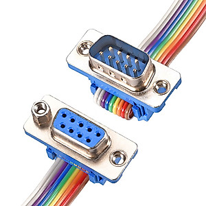 uxcell IDC Rainbow Wire Flat Ribbon Cable DB9 Male to DB9 Female Connector 2.54mm Pitch 11.8inch Length