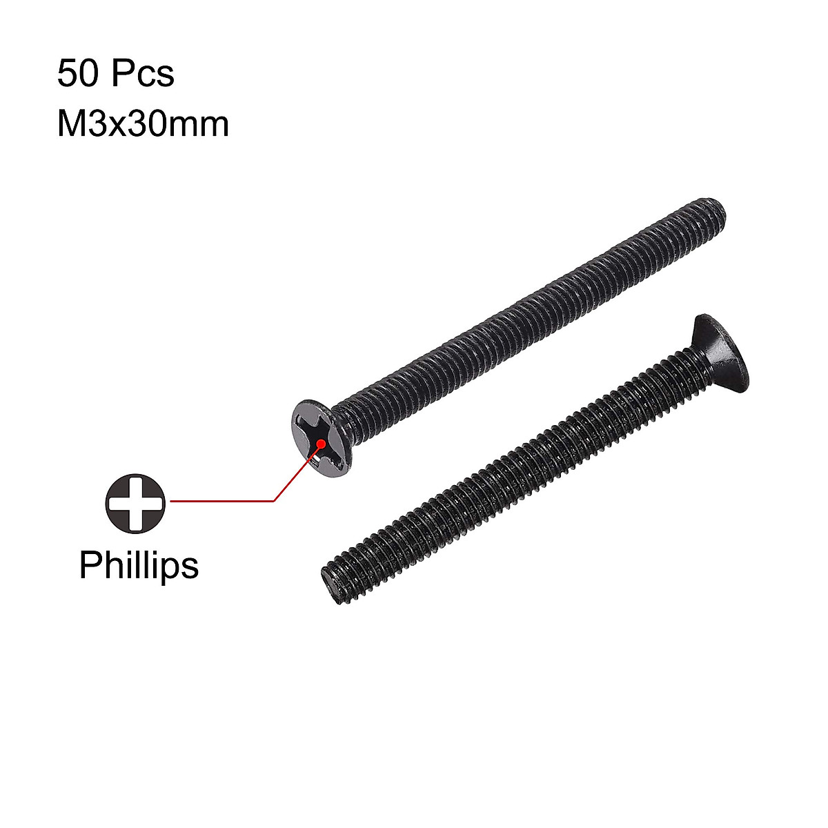 uxcell M3 x 30mm Phillips Screw Fastener Black for Laptop PC TV Fan Switch 50pcs