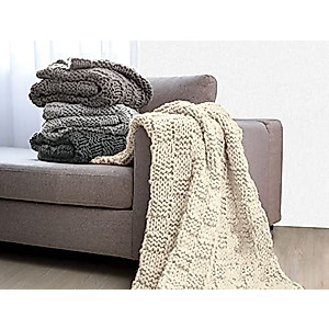 HiEnd Accents Chess Knit Throw, 50x60 inch, Taupe Solid Color, Modern Farmhouse Rustic Style Soft Cozy Warm Luxury Blanket