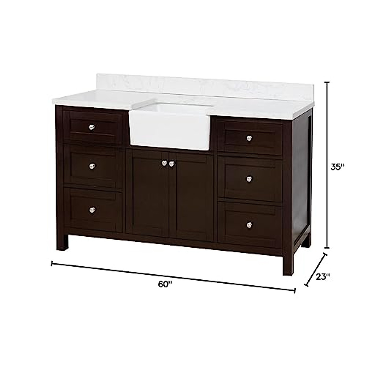 Kitchen Bath Collection Yorkshire 60-inch Farmhouse Single Bathroom Vanity (Engineered Marble/Chocolate): Includes Chocolate Cabinet with Engineered Marble Countertop and White Apron Sink