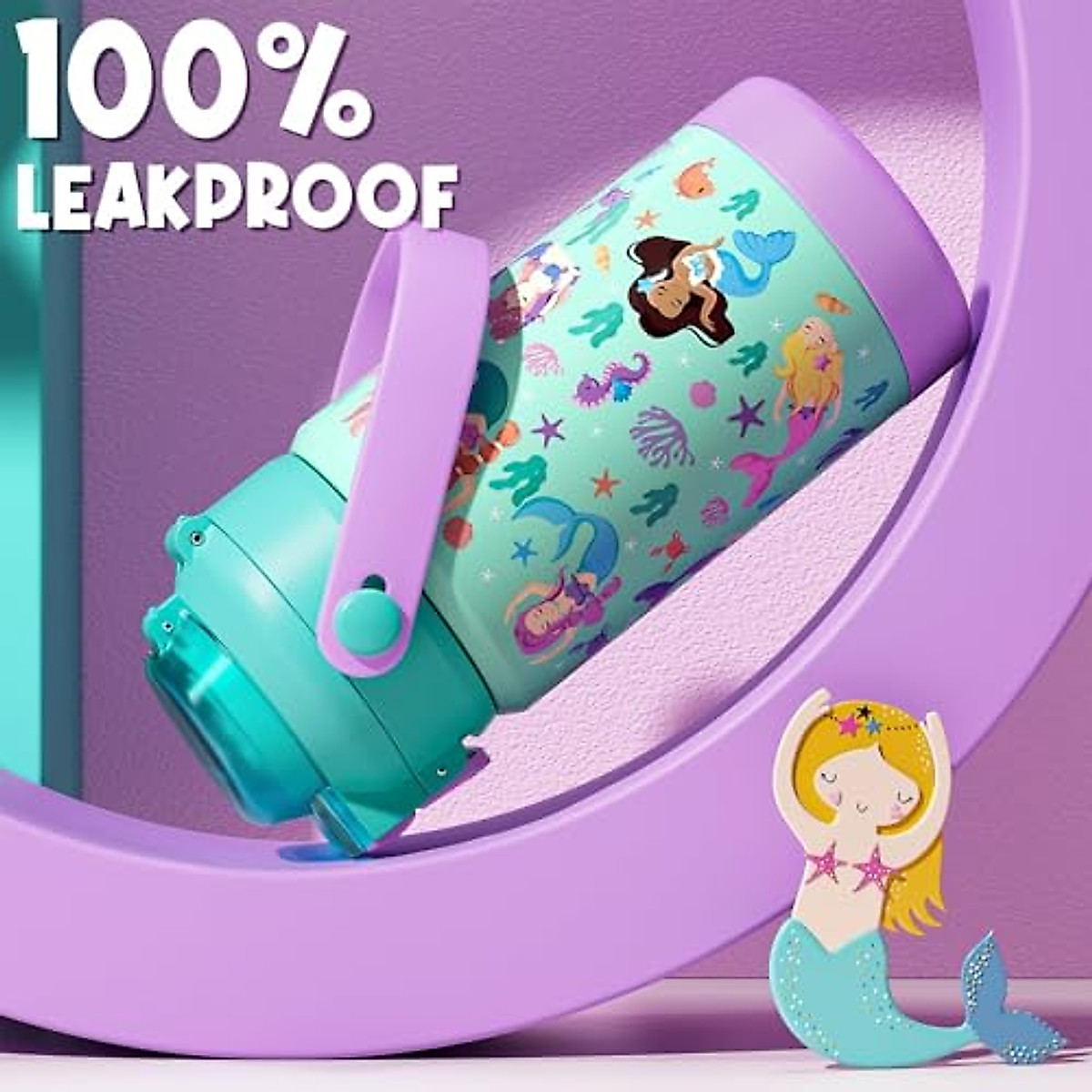 Kids Water Bottle with Straw & Chug(2-in-1 Lid), 14oz Kids Insulated 18/8 Stainless Steel Water Bottle for School Girls Boys Toddler Water Bottle Leak Proof & Spill Proof Kids Cups (1, B2.Purple)