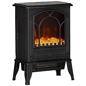 HOMCOM 22" Free Standing Electric Fireplace Stove, Fire Place Heater with Realistic Flame Effect, Overheat Safety Protection, 750W / 1500W, Black