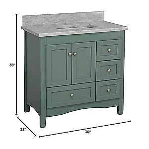 Abbey 36-inch Bathroom Vanity (Carrara/Sage Green): Includes Sage Green Cabinet with Authentic Italian Carrara Marble Countertop and White Ceramic Sink