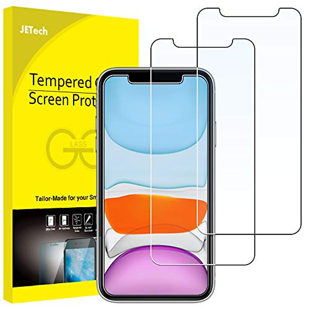 JETech Screen Protector for iPhone 11 and iPhone XR, 6.1-Inch, Tempered Glass Film, 2-Pack