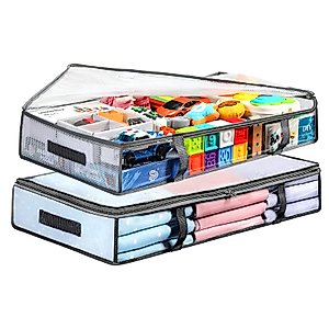2 Pack Under Bed Storage Containers Bins, Humid-Proof Plastic Underbed Storage Bins, Clothes Storage and Organization Bags, Under the Bed Blanket Storage with Handles for Clothes, Bedroom