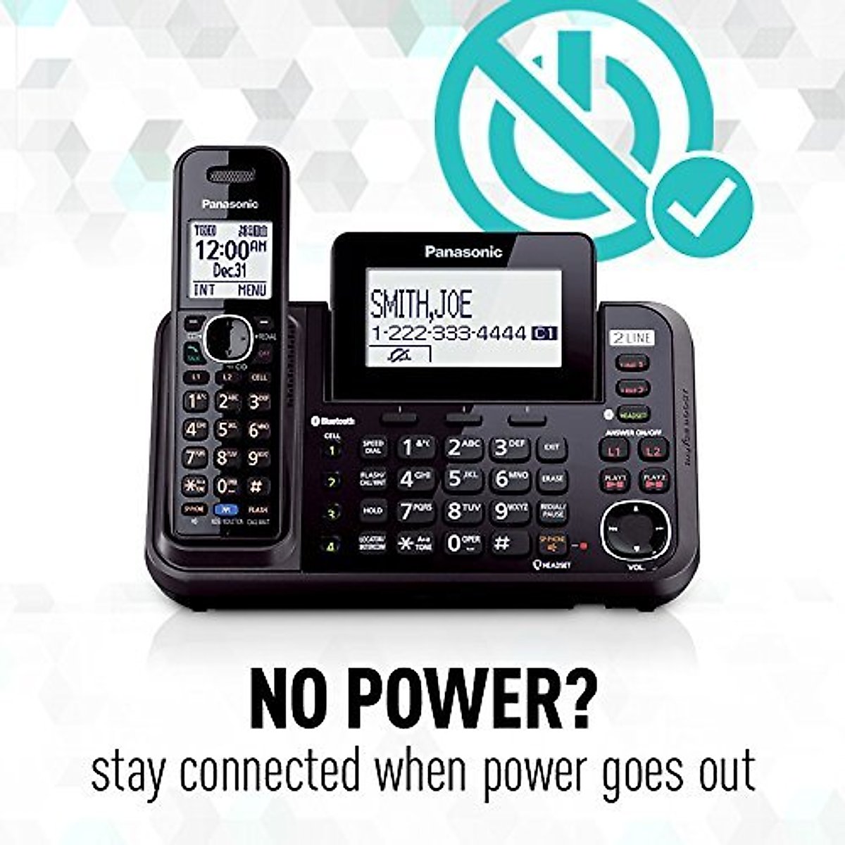 Panasonic 2-Line Cordless Phone System with 2 Handsets - Answering Machine, Link2Cell, 3-Way Conference, Call Block, Long Range DECT 6.0, Bluetooth - KX-TG9542B (Black)