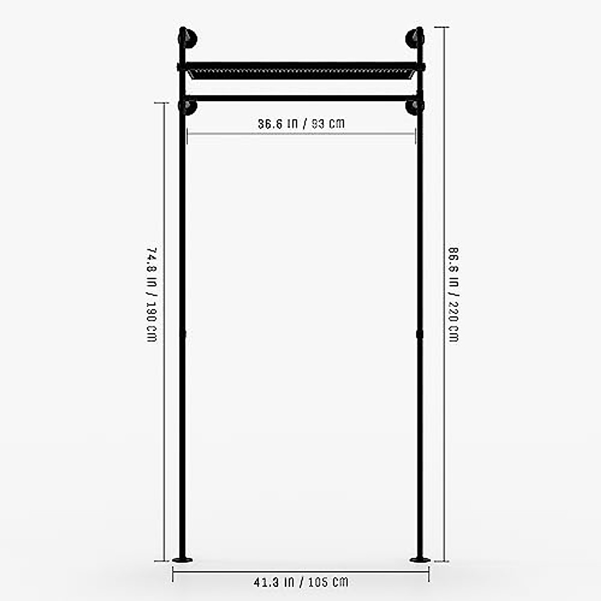 pamo industrial pipe clothing rack - HEDDA - clothes rack for wardrobe, bedroom and as walk-in closet system. Sturdy clothing racks for hanging clothes I wall mounted heavy duty clothes rack