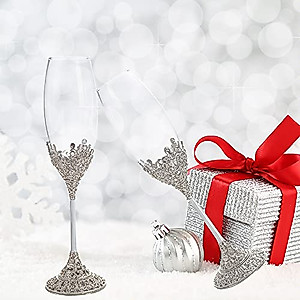 LASODY Crystal Set Champagne Flutes - Wedding Glasses for Bride & Groom - Toasting Cups Gift Sets for Couples - Engagement, Wedding, House Warming Gift