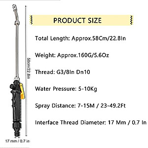 Watering Wand, Water Sprayer, G3/8in Dn10 2-in1 High Pressure Adjustable Water Sprayer Flower Watering Nozzle 22.8in For Gardens Orchards Greenbelts