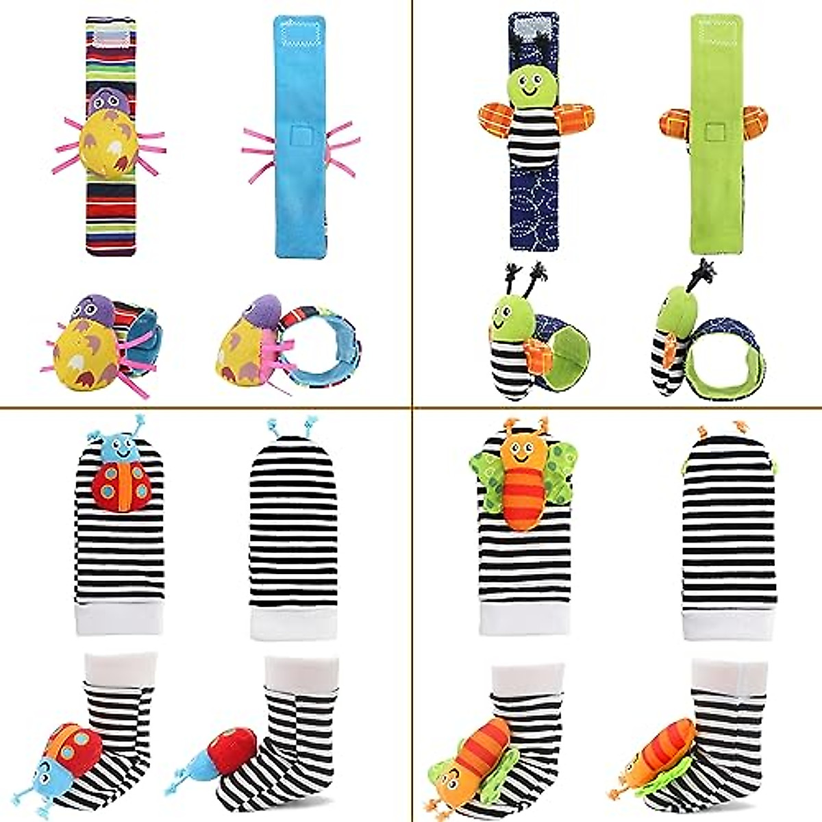 Newborn Baby Soft Rattle, Hand Bracelet Wrist Rattle Toy Foot Finder Sock, Arm Leg Babies Development Toys for Infant Bebe Boy & Girl (MG-8 PCS)